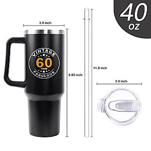 Qeenking 60th Birthday Gifts for Him Her - Birthday Tumbler for Women Men Dad Mom - 40 OZ Stainless Steel Cup Travel Mug Water Bottle with Handle and Straw - The Best Birthday Gift Ideas