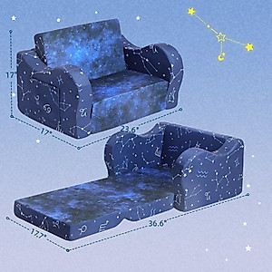 MOMCAYWEX Constellation Kids Sofa, 2-in-1 Kids Couch Fold Out, Convertible Sofa to Bed for Girls and Boys