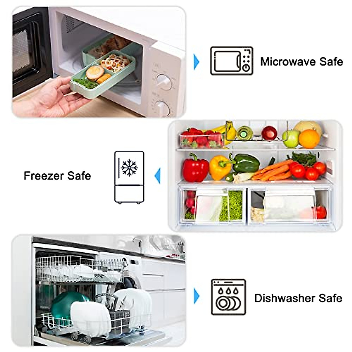MOAMUN 2PCS Stackable Bento Box, 3-In-1 Bento Lunch Box with Spoon and Fork, Japanese Lunch Box with 2PCS Mini Condiment Squeeze Bottles, Meal Prep Containers for Kids and Adults (Green+Beige)