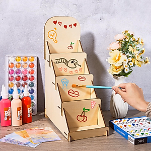 DoubleFill 4 Tier 4 Shelves Greeting Card Display Stand Sticker Display Stand Wood Portable Card Display Rack Multipurpose Greeting Card Holder Wooden Sticker Display Stand for Cards Stickers Photos
