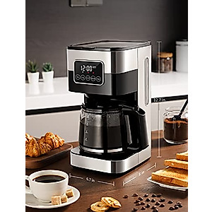 SHARDOR Coffee Maker, 10-Cup Programmable Drip Coffee Machine with Touch-Screen, Pause & Serve, Black & Stainless Steel