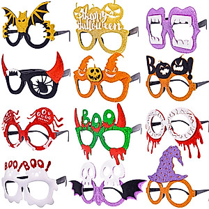 Max Fun 12Pcs Halloween Party Glasses Glitter Holiday Glasses Frames Halloween Decorations Accessories Costume Eyeglasses for Halloween Parties Holiday Favors