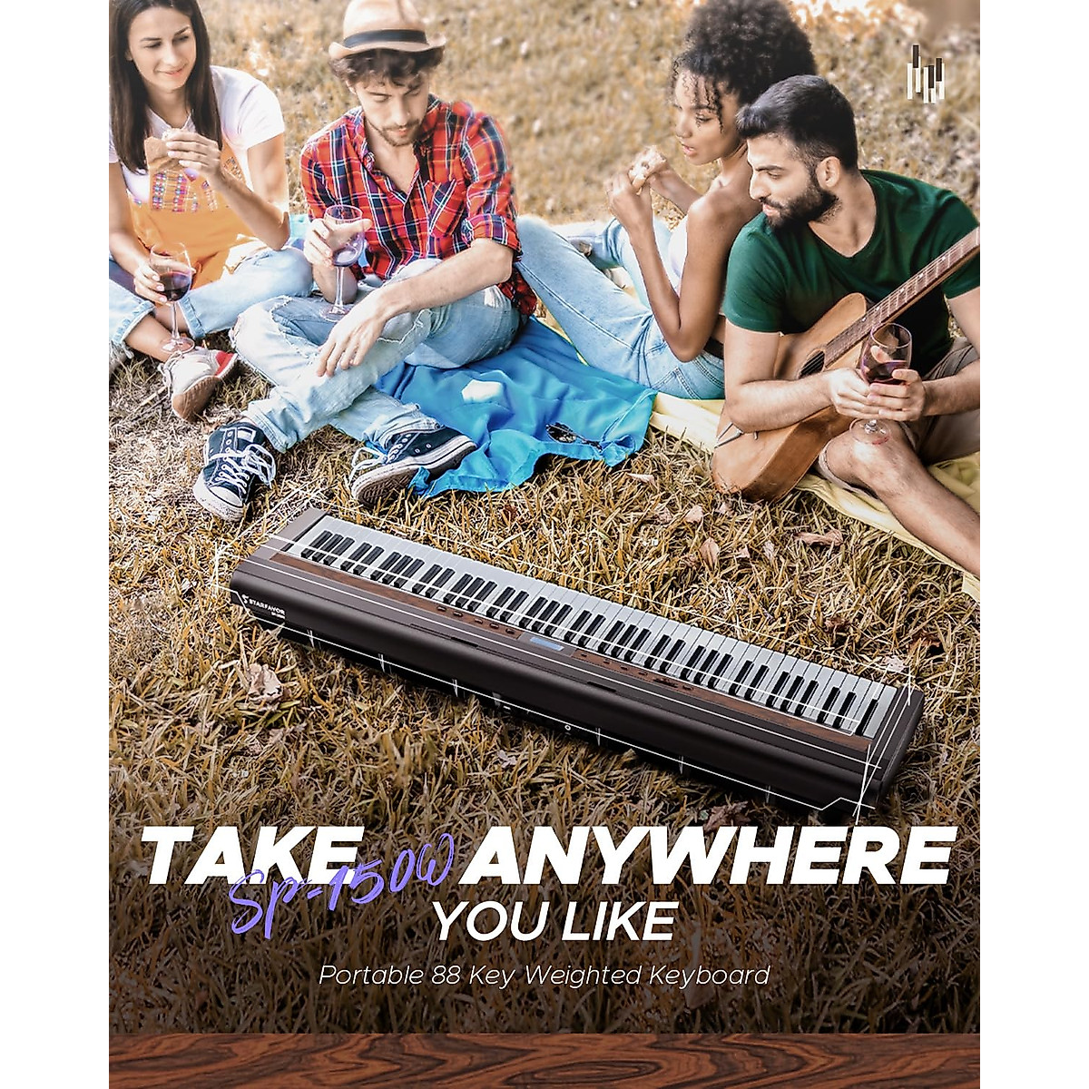 Starfavor SP-150W Digital Piano,88 Key Weighted Keyboard with Hammer Action,2x30W Speakers,200 Rhythms,238 Tones, Electric Piano Keyboard 88 Keys with Triple Pedal, Wood Grain Pattern, MIDI/USB