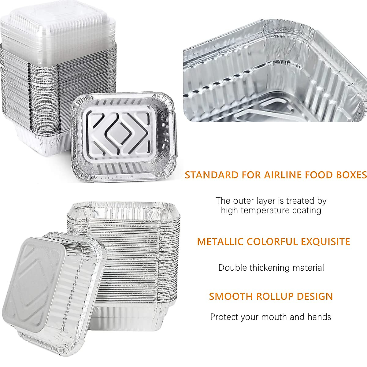 LUCKMETA 1 Lb Small Aluminum Foil Pans with Clear Lids (50 Pack), Disposable Cookware, Takeout Trays, Food Containers for Restaurants & Catering, Recyclable