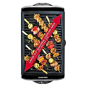 Chefman Electric Smokeless Indoor Grill w/Non-Stick Cooking Surface & Adjustable Temperature Knob from Warm to Sear for Customized BBQing, Dishwasher Safe Removable Water Tray, Black