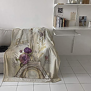 Gogobebe Flannel Fleece Throw Blanket for Sofa Couch Bed Vintage Butterfly Paris Eiffel Tower Soft Cozy Lightweight Blanket for Adults/Kids 49x59inch