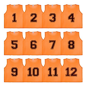 Athllete Duramesh Soccer Vest with Numbers (12 Vests) - Kids Youth and Adult Pinnies, Numbered Penny Jerseys for Soccer, Basketball, FootballL (Flame Orange Numbered, Large)