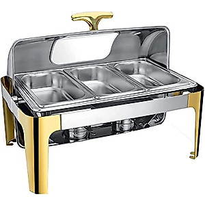 Food Warmer, Chafing Dish Stainless Steel Chafing Dishes with Lid for Parties, 9L Commercial Food Warmer for Buffet, with 3 Kind of Warming Tray (A) ()