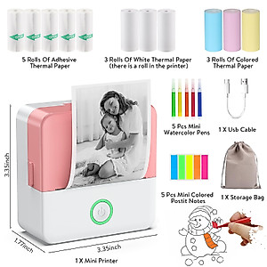 HBCX Mini Sticker Printer, Inkless Thermal Printer, Mini Pocket Bluetooth Printer for Kids Adult, Sticker Maker Machine Receipt Printer Portable Small Printer for Photo, Memo, Work (Pink)