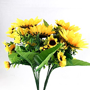 Worlds 12" H Artificial Sunflower Bouquet&Fake Silk Sunflowers Bouquets for Home Party Garden Wedding Decor 2PC