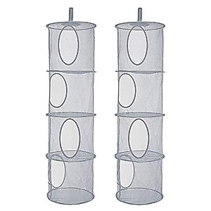 coastal rose 2Pcs Stuffed Animal Storage Foldable Stuffed Animal Net or Hammock Organizer, 4 Compartments Hanging Mesh Toy Storage Hammock for Kid Room Toys, Gloves, Hats, Socks（Grey）
