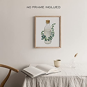 La Naranja Boho Kitchen Wall Decor Sage Green Plants Botanical Prints Eucalyptus Leaves Wall Art Minimalist Dining Room Artwork, Set of 4 Pictures, 8''x10'', UNFRAMED