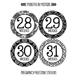 Months In Motion Pregnancy Weekly Belly Growth Stickers - Week to Week Pregnant Expecting Photo Prop - Maternity Keepsake - Baby Bump - Large Set of 36 Weekly Photo Sticker