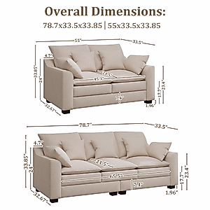 Dolonm Living Room Sectional Sofa Set, Modern Loveseat and Sofa with Double Layers Uphlostered Cushion and Sturdy Wooden Legs, Comfy 2 Pieces Home Sofa Set Living Room Beige Fluffy Couch