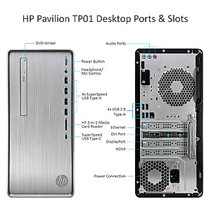 HP Pavilion TP01 Tower Desktop Computer - 10th Gen Intel Core i7-10700F up to 4.70 GHz CPU, 64GB RAM, 256GB NVMe SSD + 8TB HDD, AMD Radeon RX 550 Graphics, DVD-Writer, Windows 10 Pro