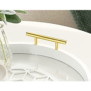 Kate and Laurel Caspen Round Cut Out Pattern Decorative Tray with Gold Metal Handles, White