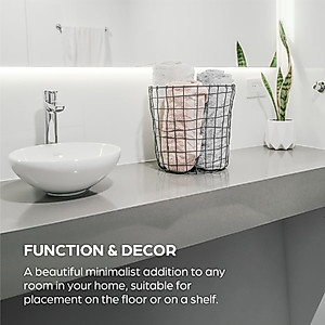 8"D x 6"W x 8"H Wire basket for blankets, kids toys, food and organized pantries. Cool designed metal round storage blanket to this round wire basket to decorate your bedroom and living room