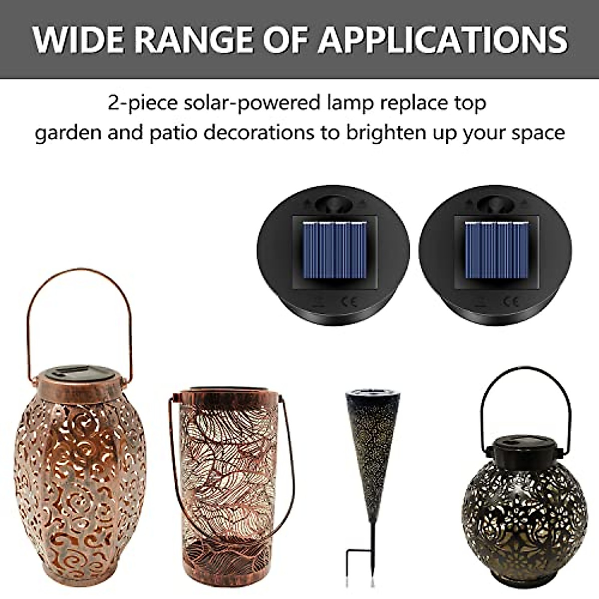 2 Pack Replacement Solar Light Parts(Top Size 2.76 inches, Bottom Size 2.36 inches),7 Lumens Warm White LED Waterproof Solar Light Replacement Top Kit for Outdoor DIY Hanging Lanterns