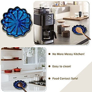 Spoon Rest Spoon Holder For Stove Top 2PCS Ceramic Cooking Spoon Holder For Kitchen Counter Stable Spatula Holder Utensil Rest Coffee Spoon Rest (Blue+Cyan)