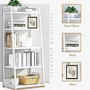 IOTXY 5 Tier Open Bookshelf - Steel and Wood Display Stand, 50CM Width Floor-Standing Bookcase, White