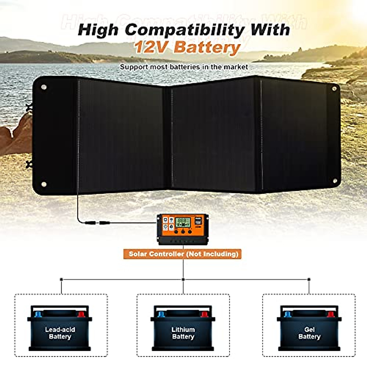 Aguei Upgrade 120W Foldable Solar Panel Monocrystalline for Portable Power Station Solar Generator Solar Charger 12V Battery with Auto 2.0/3.0 USB, for Outdoor RV Camper Off Grid Solar Power Backup