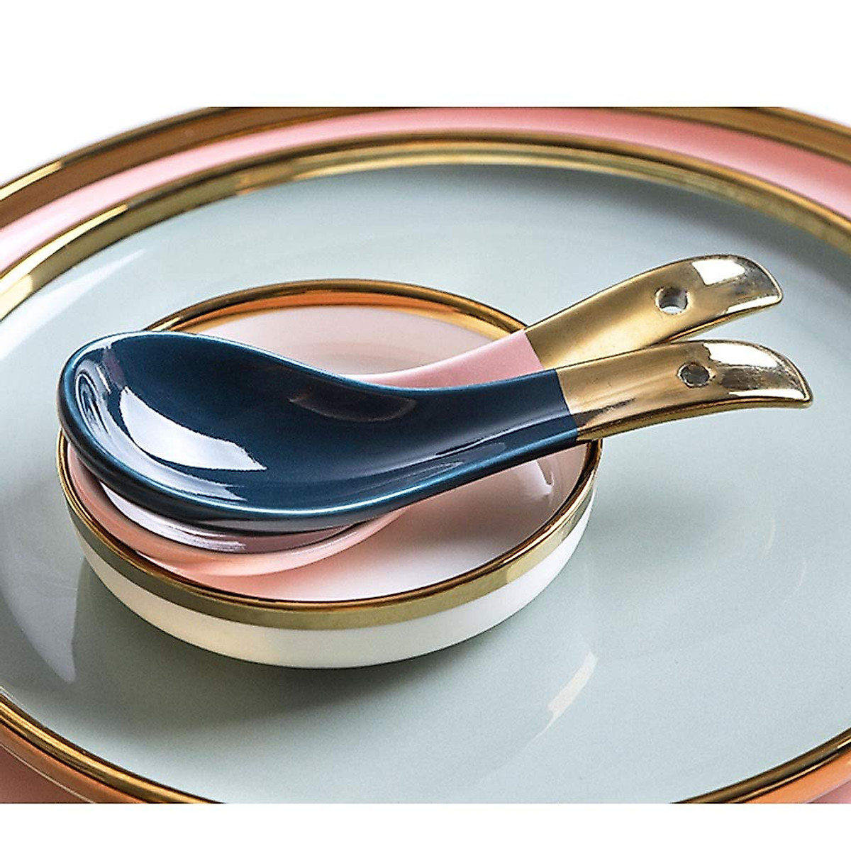 Cooking Spoons Ceramic Household Cereal Breakfast Spoon Short Handle Restaurant Service Spoon Kitchen Tool Stirring Seasoning Small Spoon Table Spoons (Color : Pink)