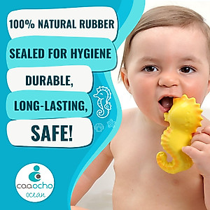 caaocho Pure Natural Rubber Bath Toy - Nalu The Seahorse Baby Toy - Hole Free Bath Toys, BPA Free Bath Toys for Infants, Without Holes Sealed Natural Rubber Baby Toy