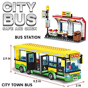 City Town Bus Station Building Block Set - 386 Pieces, Educational Learning Creative STEM Bus Toy, Ideal Gift for Kids, Boys, and Girls Ages 6 and Up