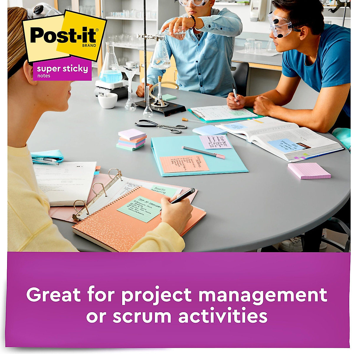 Post-it Super Sticky Recycled Notes, 5 Pastel Colors, Sticks and Resticks, 3 in x 3 in