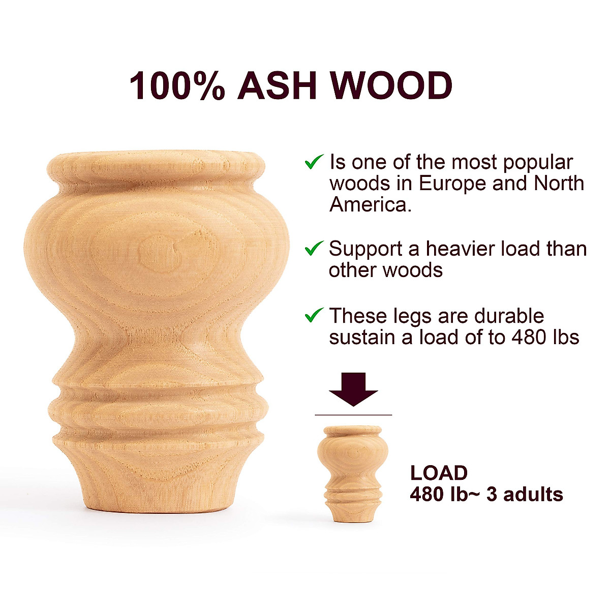 decorluxes Wood Legs for Furniture Set of 4 Kallax Legs Short Table Legs Coffee Table Legs Dresser Legs Set of 4 Bun Feet Gold Natural Woden Things (3 in with Mounting Plates)