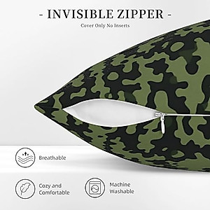 AdaNti Camo Green Print Corduroy Throw Pillow Covers Soft Square Throw Pillow Case Home Decorations for Bed Sofa Living Room 16"x16"