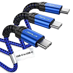 JSAUX 3-Pack USB C to USB C Cable [10ft/6.6ft/3.3ft] Type C Charger Fast Charging Cord 60W Compatible with Samsung Galaxy S23 S22 S21 S20 Ultra Plus Note 20 10, Pixel 6 XL, iPad Mini 6/Pro/Air-Blue