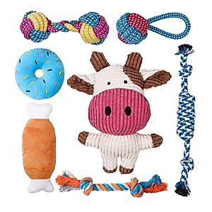 Toozey 7 Pack Small Dog Toys, Puppy Teething Toys, Durable Ropes Chew Toys, Cute Calf Squeaky Dog Toys, Non-Toxic and Safe