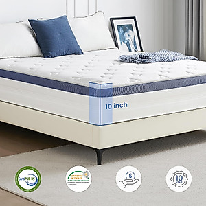 Dourxi Queen Size Mattress 10 Inch, Hybrid Queen Mattress in a Box with Cooling-Gel Memory Foam and Individually Pocket Innerspring for Support and Pressure Relief, Medium Plush