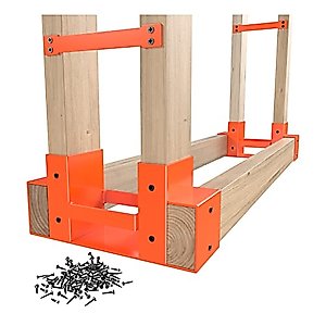 Mr IRONSTONE Firewood Log Storage Rack Bracket Kit, Adjustable Wood Rack Length Based on the Amount of Wood, for Outdoor Indoor Patio Deck Metal Log Holder Outdoor Tools with 34 Accessories Orange
