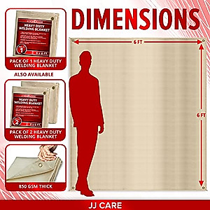 JJ CARE Welding Blanket - 2 Packs 6ft x 6ft Welding Mat - 850GSM Fiberglass Welding Blanket with Brass Grommets, Welders Blanket for Grill, Smoker Welding Blanket Heavy Duty, Welding Tarp & Shield