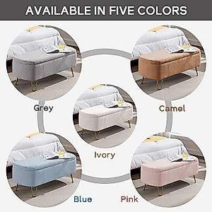 NIOIIKIT Storage Ottoman Bench, Comfy Faux Fur Upholstered Entryway Bench with Metal Legs, Bedroom Bench with Flip Top, Footrest Shoe Bench for Living Room, Bedroom (Grey)