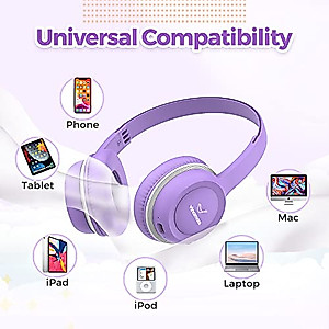 vinamass Kids Bluetooth Headphones, 22H Playtime, Bluetooth 5.0 & Built-in Mic, Noise Cancelling Headphones for Kids, Adjustable Headband, for School Home iPad Tablet Airplane