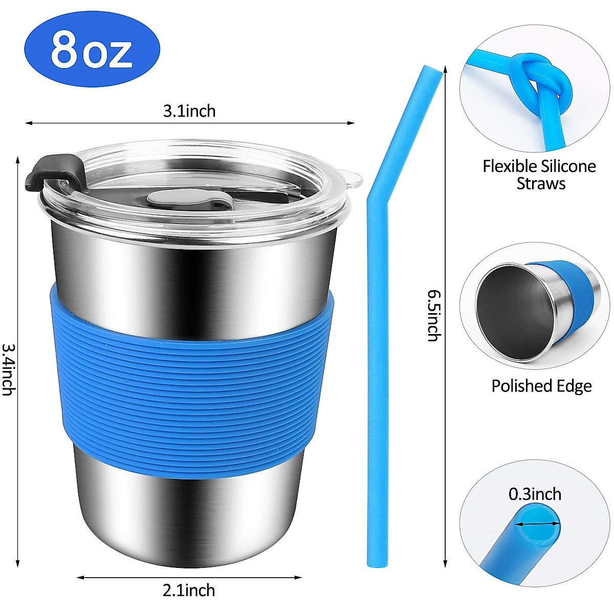 Vermida Kids Toddler Straw Cups with Lids,8oz Spill Proof Kids Tumblers with Straws and Lids,Stainless Steel Smoothie Sippy Cups for Baby for School,Outdoor