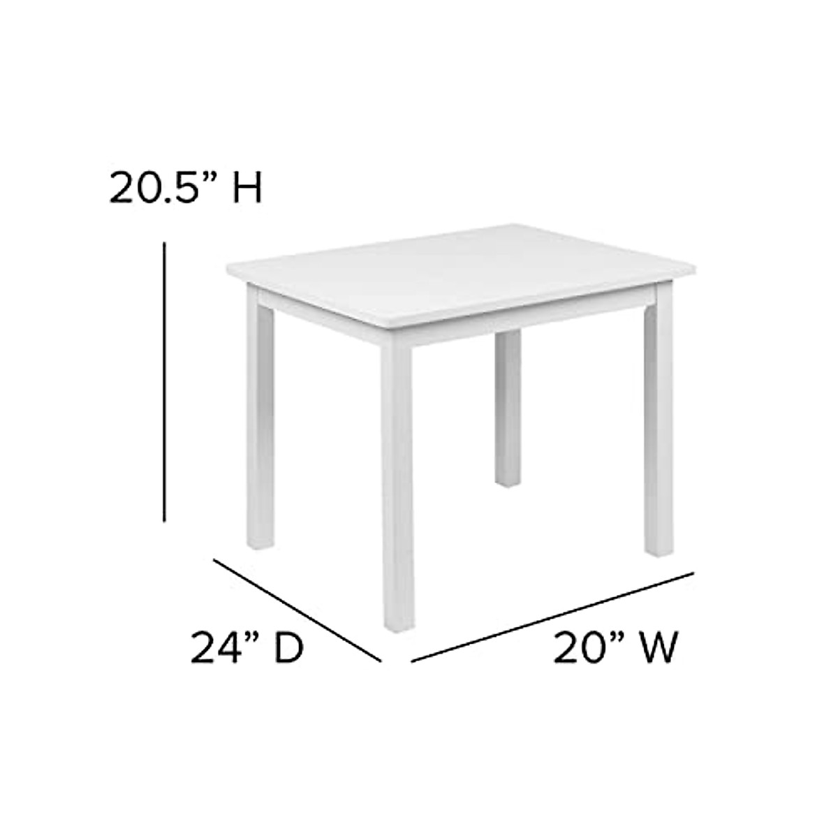 Flash Furniture Kyndl Kids Solid Hardwood Table and Chair Set for Playroom, Bedroom, Kitchen - 3 Piece Set - White