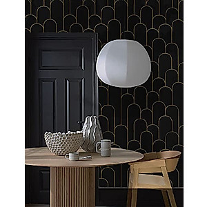 Stripe Peel and Stick Wallpaper Modern Black Contact Paper Geometric Black and Gold Removable Paper Self Adhesive Wallpaper Decorative for Wall Countertop Cabinet Furniture Vinyl Film 17.3"X118.7"