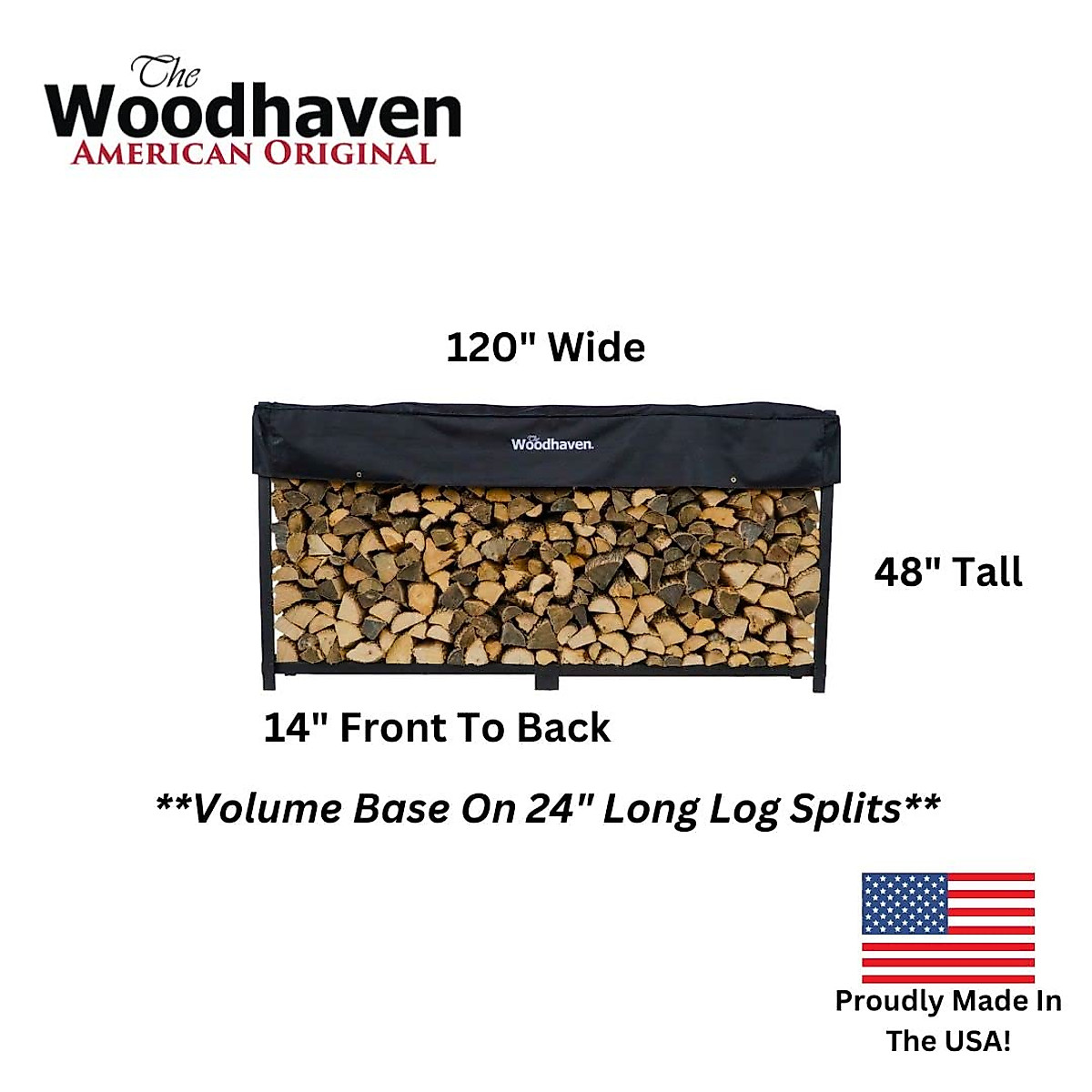 Woodhaven 10 Foot Black Firewood Log Rack With Optional Seasoning Cover - Made In The USA - Lifetime Structural Warranty - Steel Outdoor Rack with Black Texture Powder Coat Finish (Cover)