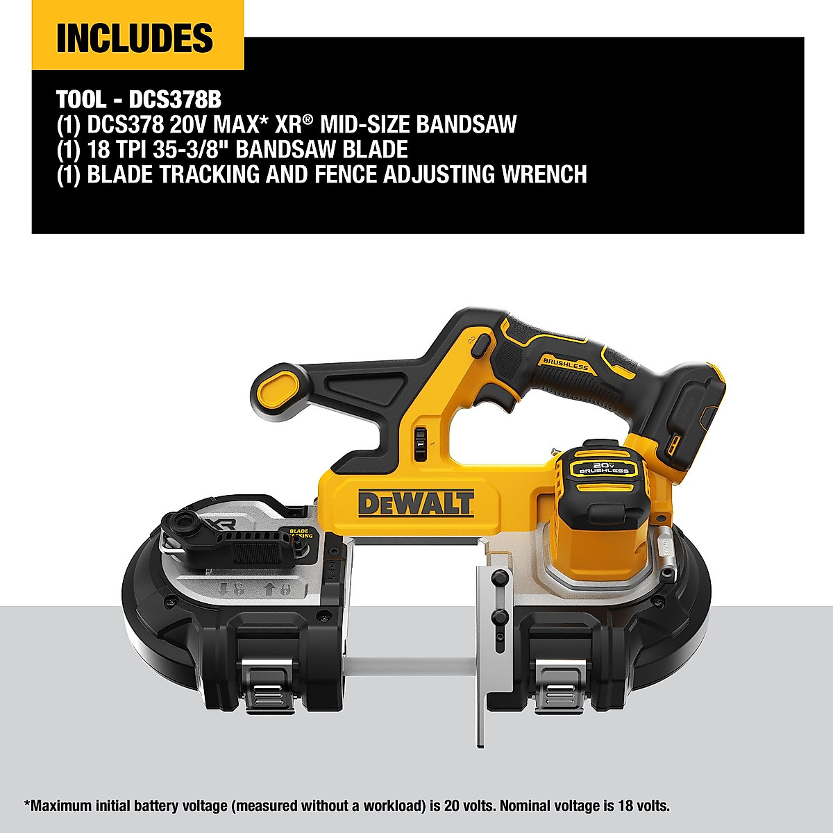 DEWALT 20V MAX XR Bandsaw, Brushless Motor, Portable and Cordless, 3-3/8 Inch Cut Capacity, Bare Tool Only (DCS378B)