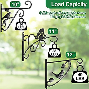 Amagabeli Hanging Plants Bracket Hanger 11" Wall Planter Hook Flower Pot Baskets Bird Feeder Wind Chime Lanterns Patio Garden for Outdoor Shelves Fence Screw Mount Arm Hardware Butterfly Black hook06