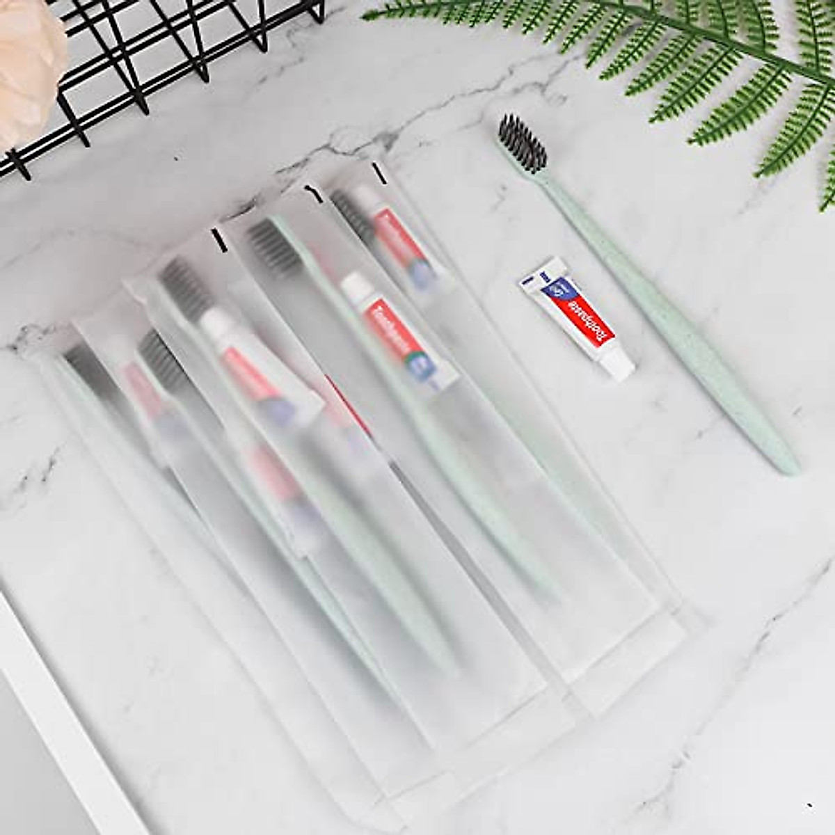 Xuezoioy Disposable Toothbrushes with Toothpaste,100 Pack Green Individually Wrapped Disposable Travel Toothbrushes Kit in Bulk for Homeless,Nursing Home,Hotel,Charity