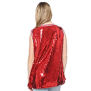 Anna-Kaci Sparkle Glitter Hip Hop T-Shirt Top Tunic Basketball Sequins Tank Vests, Red, Large