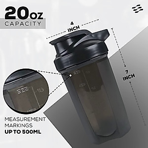 IHTISAB Blender Protein Shaker Bottle 20oz With Wire Whisk Ball, Drink Protein Shaker Pre And Post Workout, Mixes Cocktail Smoothies Shakes, BPA Free