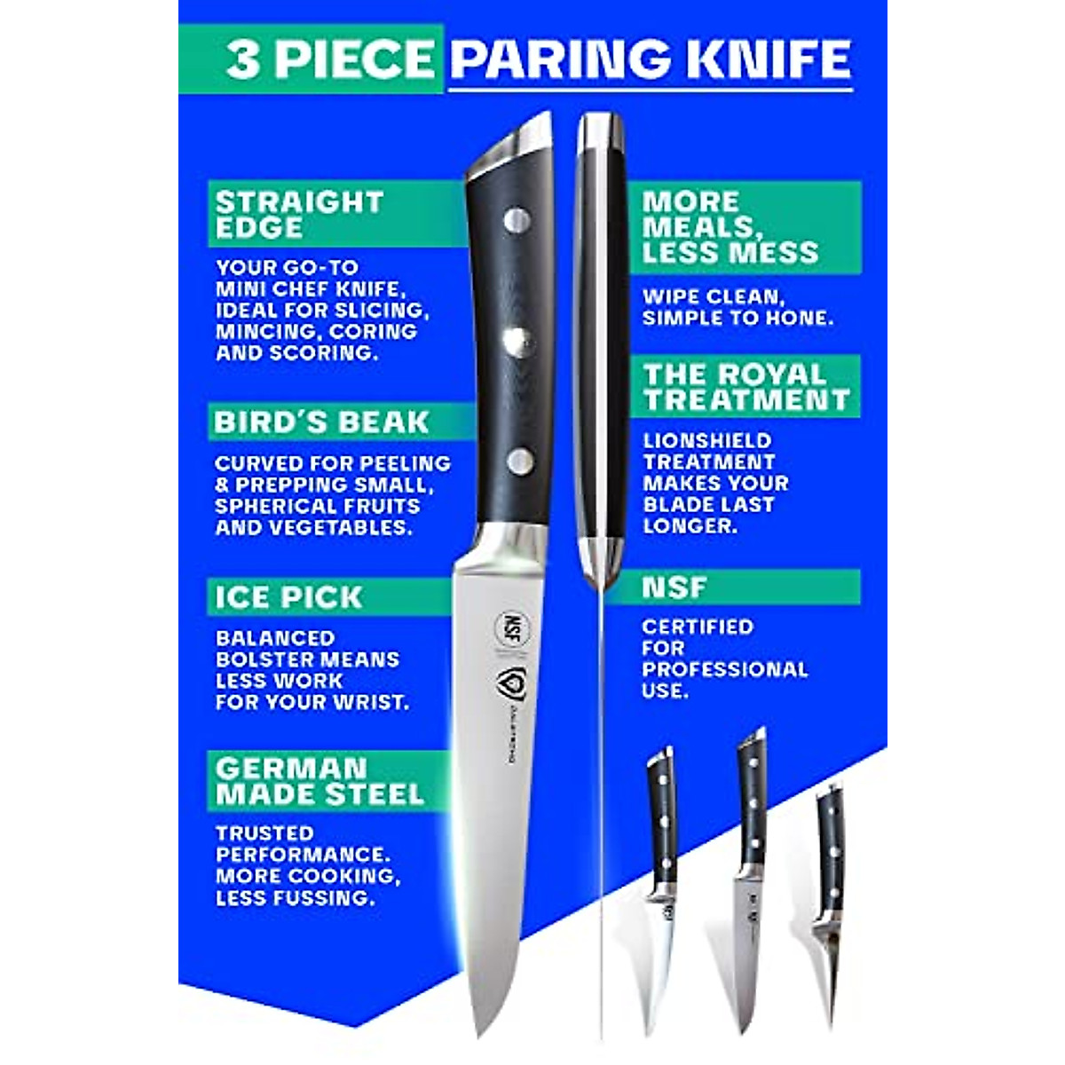 Dalstrong Fruit & Vegetable Paring Knife Set - 3 Piece - Gladiator Series Elite - Forged German High-Carbon Steel - Sheaths Included - Carving and Detail Knives Set - Kitchen Knife - NSF Certified