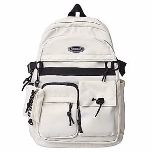 MININAI 2023 Preppy Backpack with Coin Purse Y2k Japanese Harajuku Backpack Aesthetic Cool College Daypack Fit 15.6" Laptop (White,One Size)