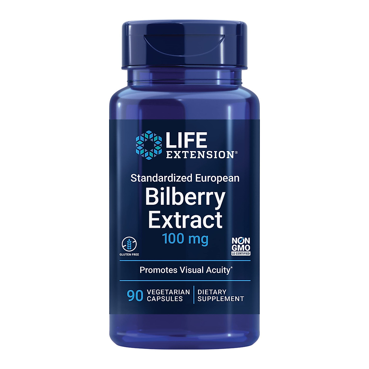 Life Extension Standardized European Bilberry Extract 100 mg – Vaccinium Myrtillus Supplement for Eye and Ocular Health Support – Gluten-Free, Non-GMO, Vegetarian – 90 Capsules